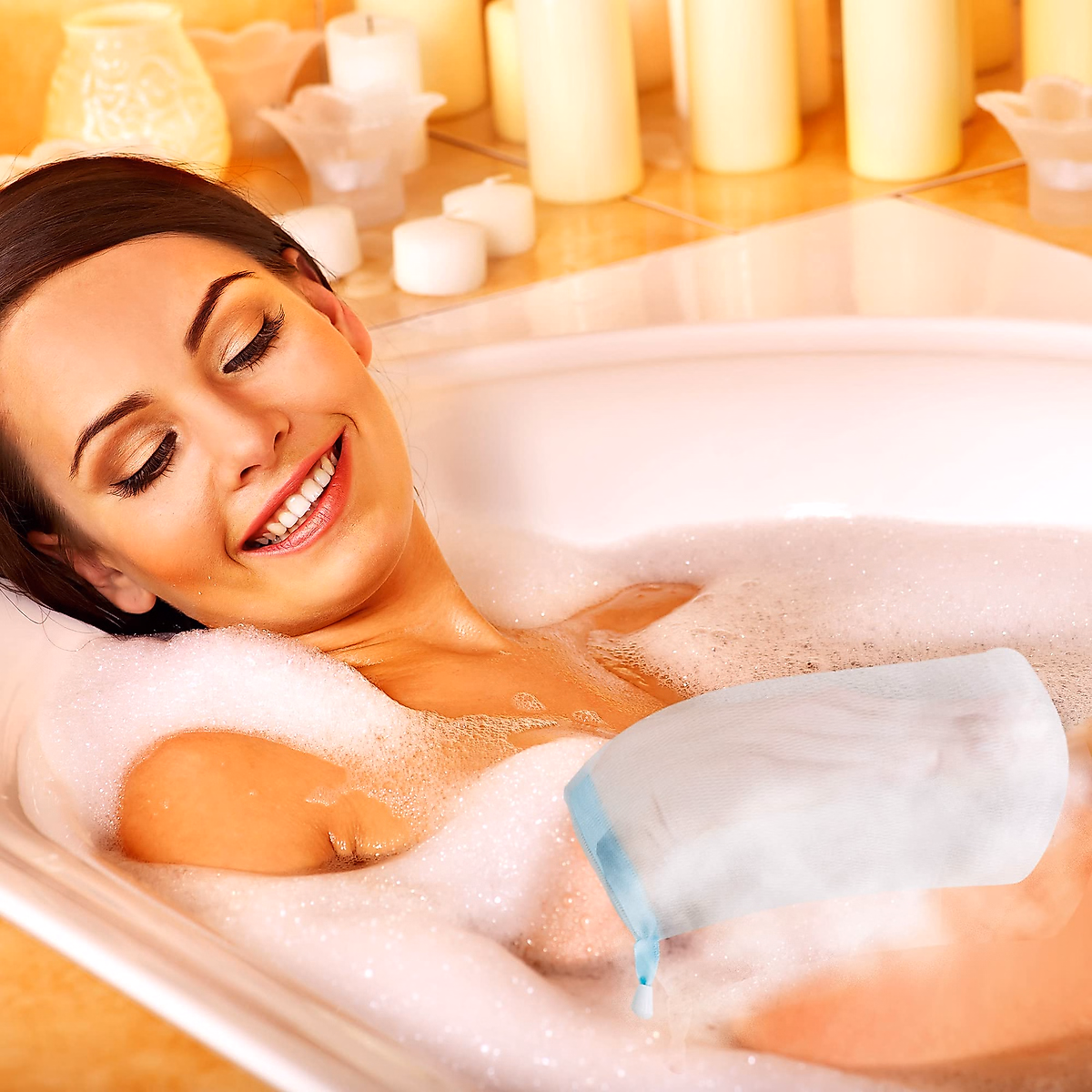 Trounistro 60 Pack Exfoliating Mesh Soap Bag Double Layer Thicken Soap Bag Mesh Soap Saver Bags with Drawstring for Bath & Shower Use, 10 Colors