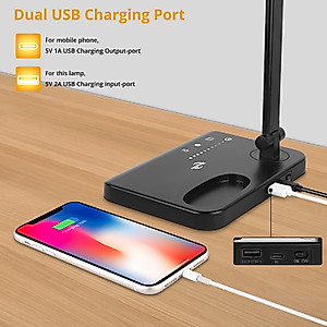 Woputne Desk Lamp, Dual Head Desk Light, 5 Lighting Colors & 10 Brightness Reading Light, LED Desk Lamp for Home Office, Table Lamp for Bedroom Desktop, Study, Craft, Black