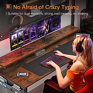 ODK Computer Desk with Adjustable Monitor Shelves, 63 inch Home Office Desk with Monitor Stand, Writing Desk, Study Workstation with 3 Heights (10cm, 13cm, 16cm), Rustic Brown