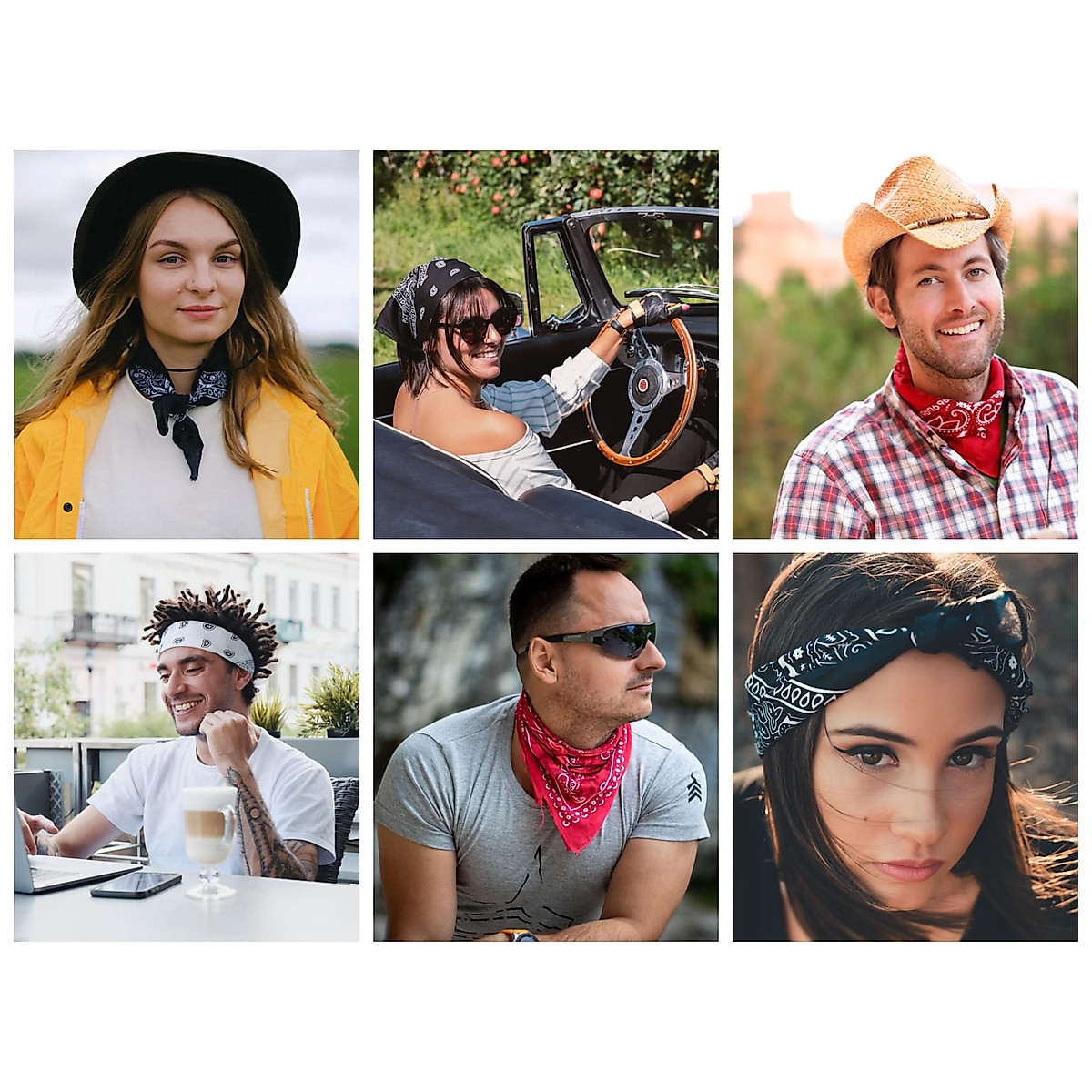 6 Pack Classic Cotton Bandanas in a Gift Box - 22x22in, Paisley, Red/Black/Blue - Western Cowboy Head Bandanna Scarf in Bulk