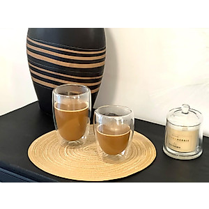 OKE Double Wall Glass Coffee Mugs,Espresso cups,Insulated Clear Coffee Cup Mugs Set,Perfect for Coffee, Juice, Tea, Hot Chocolate, Etc（Set of 2 - with coasters） (15 OZ)