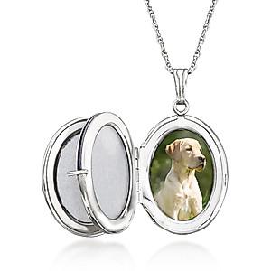 Ross-Simons Single Initial - Sterling Silver 4-Photo Oval Locket Necklace. 18 inches