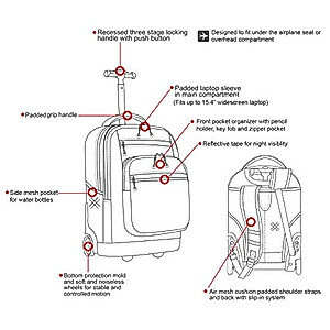 J World New York Sundance Rolling Backpack Girl Boy Roller Bookbag, Sprinkle, 20 Inch