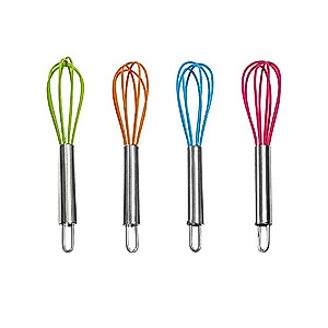 Wtcynla 8 Pack 6" Multi-Color Mini Silicone Kitchen Whisks with Stainless Steel Handles Egg Beater Milk Beater Balloon Whisk for Blending Stirring Whisking and Beating(4 Colors)