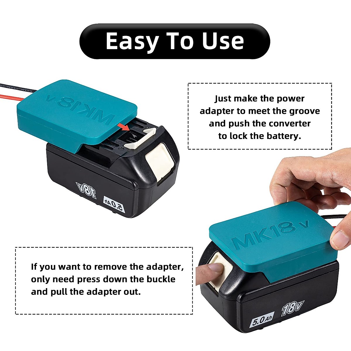 Power Wheel Adapter for Makita 18V Battery with Fuse & Switch & Wire terminals，Power Connector for Rc Car, Robotics, Rc Truck,DIY use, Work with for Makita BL1860 BL1850 BL1840 BL1830 Li-ion Battery