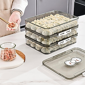 Dumpling Box, 4 Layers Freezer Safe Food Storage Containers, Transparent Stackable Cookie Container with Lid Plastic Good Sealing for Kitchen and Fridge