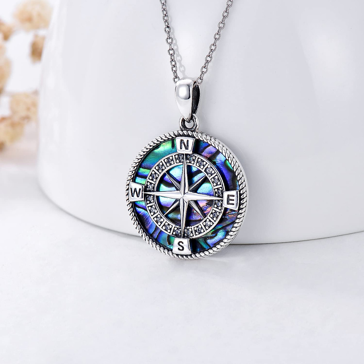 YAFEINI Compass Necklace Sterling Silver Compass Pendant Jewelry Gifts for Women (Compass)