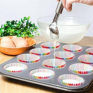 TRUSBER Cupcake Liners, 100 pieces Rainbow Baking Cups Paper Muffin Wrappers Nonstick Muffin Molds Baking Cup Holders for Wedding, Birthday, Baby Shower or Holiday Party