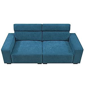 Bellemave Upholstered Sofa Couch 2-Seater Sectional Sofa Couch Velvet Loveseat with Multi-Angle Adjustable Headrest, Spacious and Comfortable for Living Room, Apartment, Office (Light Blue)