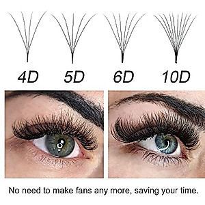 NAGARAKU Premade Fans Eyelash Extensions 320 Fans 5D Volume 0.07mm D curl 9-14mm Mix Tray Sharp Narrow Stem Clusters Thin Pointy Base Russian Pre Fanned Fluffy Matte Black