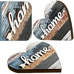 2 Pcs Rustic Wood Love Home Sign Heart Shaped Wooden Table Centerpiece Farmhouse Buffalo Plaid Family Sign for Home Living Room Kitchen dining room Table Decoration (Simple Style)