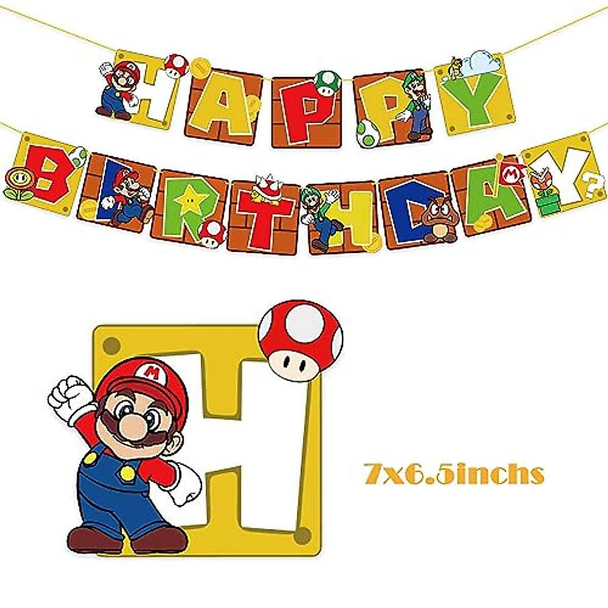 Mario Birthday Party Supplies, Mario Happy Birthday Themed Party Banner with 12 Hanging Swirls for Kids Boys Girls Birthday Baby Shower Mario Party Decorations