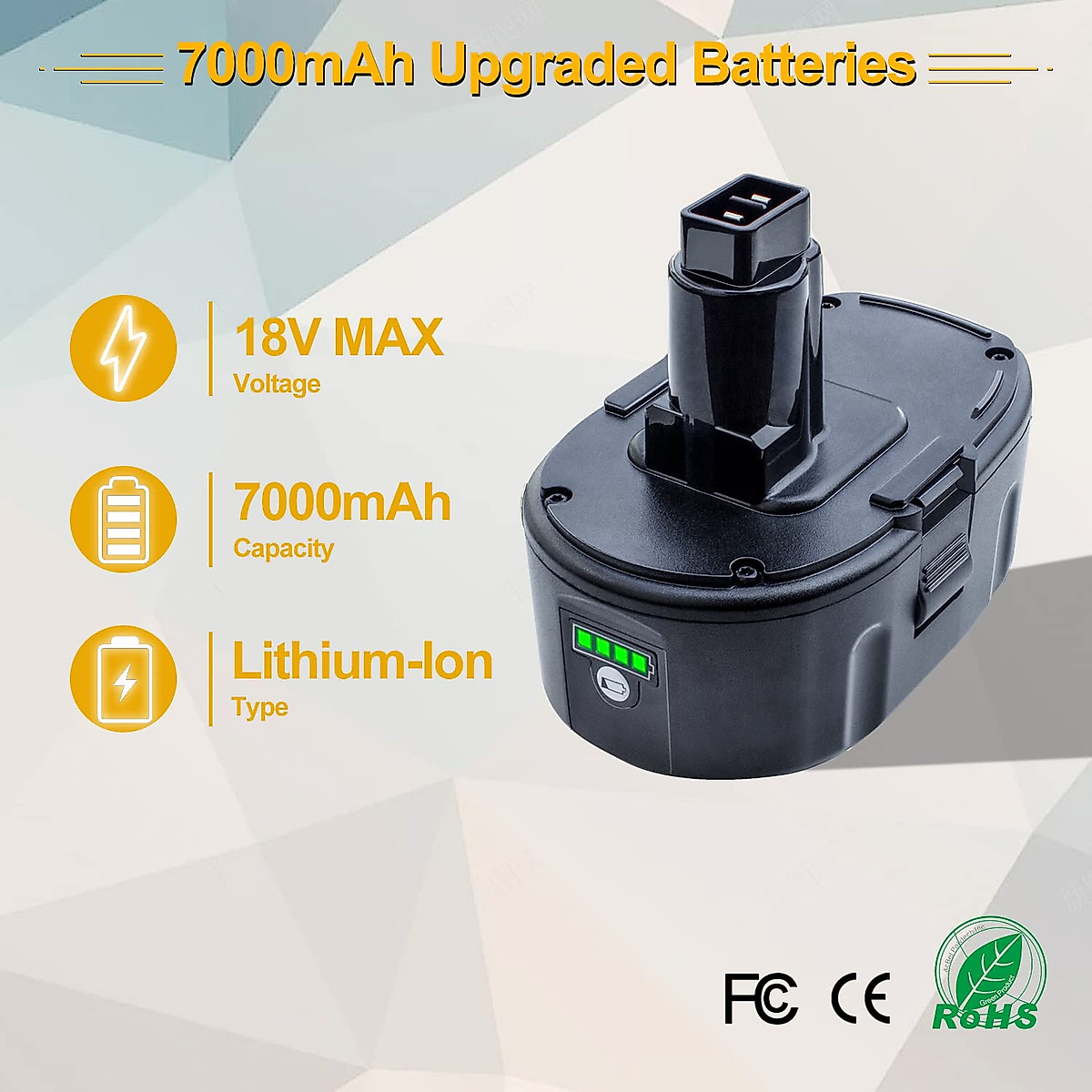 DTK 7.0Ah 18V Battery Replacement for Dewalt, 2Pack 18V Lithium Ion Battery Compatible with Dewalt DC9096 DC9098 DC9099 DW9095 DW9096 DW9098 DE9039 Cordless Tools