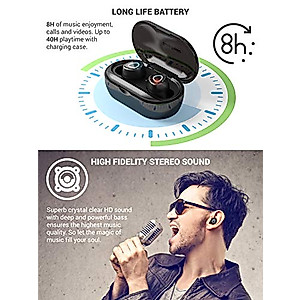 SimpTronic Tech True Wireless Earbuds Bluetooth 5.0 Headphones in-Ear TWS Mini Headset for Sport Extra Bass Stereo Earphones HD Sound IPX7 Waterproof Noise Cancelling Mic 44-50 Hours Playtime Black