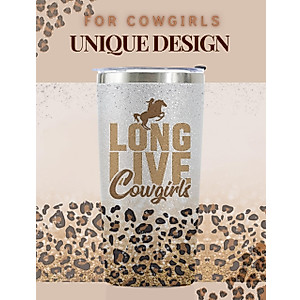 Onebttl Country Girl Gifts, Insulated Stainless Steel Wine Tumbler with Lid and Straw, Western gifts for Women, Farm Girl Gifts, Glitter Silver, 20 oz