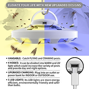 Frogoom 2 Packs Flea Traps for Inside Your Home with 6 Sticky Pads, Flea Light Traps Kills Fleas in House, Hanging Flea Lamp with USB Cable Pest Control for Bugs Moths Gnats Indoor and Outdoor