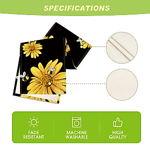 Artoid Mode Bee Sunflower Table Runner Black, Seasonal Spring Summer Flowers Holiday Kitchen Dining Table Decoration for Home Party Decor 13 x 72 Inch