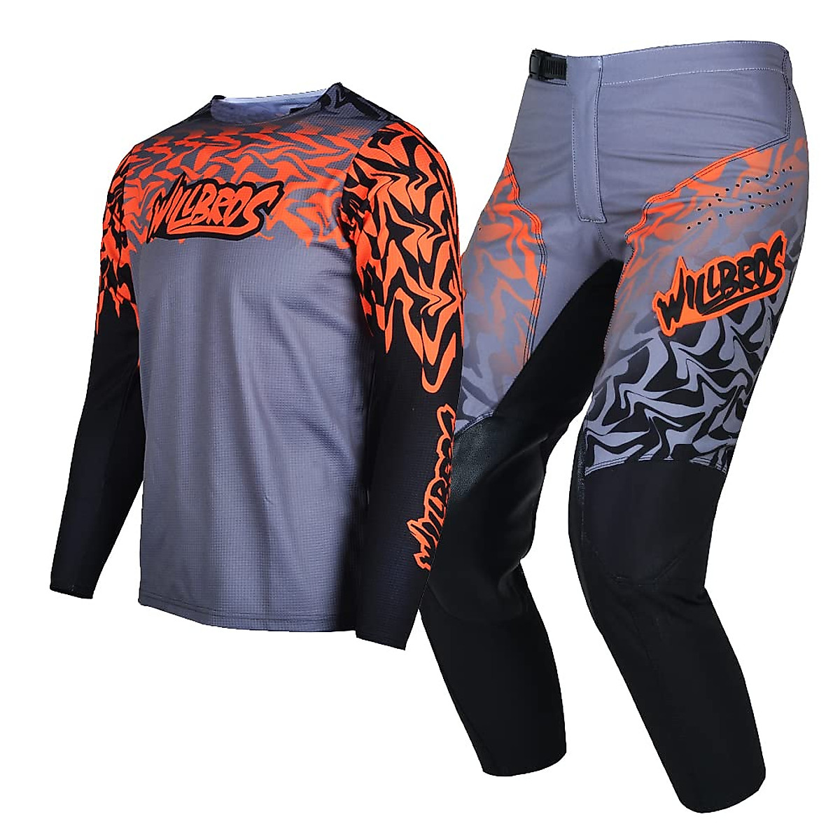 Willbros Youth Jersey Pant Combo Kids MX Motocross Gear Set Racewear Off-Road MTB ATV Motorcycle Boys Girls Black Orange YM