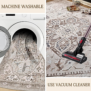 CORBGRUGRS Bohemian Area Rug (Ginger/Beige, 8'x10') Washable Rug 8x10, Kitchen Rugs Non Slip Washable for Bedroom Living Room Dining Room