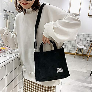 Tote Bag for Women - Fashion Letter Patch Corduroy Tote Bag Large Capacity Shoulder Crossbody Tote Handbag Hobo Bag