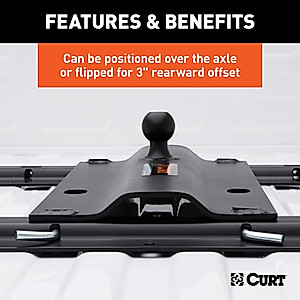 CURT 16055 Bent Plate 5th Wheel to Gooseneck Adapter Hitch, Fits Industry-Standard Rails, 25,000 lbs, 2-5/16-Inch Ball