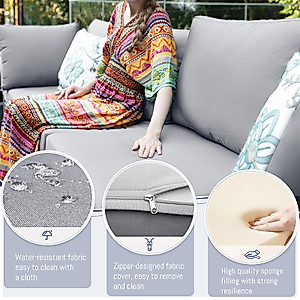 BULEXYARD Grey PE Wicker Patio Furniture Sectional Conversation Sofa Set with 43" Propane/Natural Gas Fire Pit Table, Large Size High Back Outdoor Furniture Set with Fireplace(9Pcs-A, Light Grey)