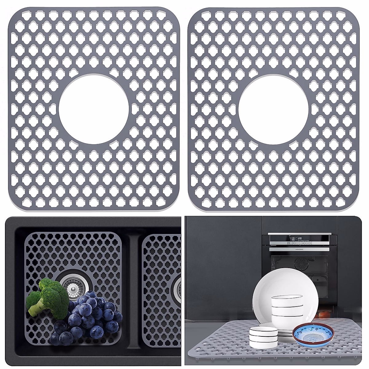 Sink Protectors for Kitchen Sink, 2PCS Kitchen Sink Mats Silicone Sink Protector, Sink Mats Grid for Kitchen Bottom of Farmhouse Stainless Steel Porcelain Sink 13.58 ''x 11.6 ''