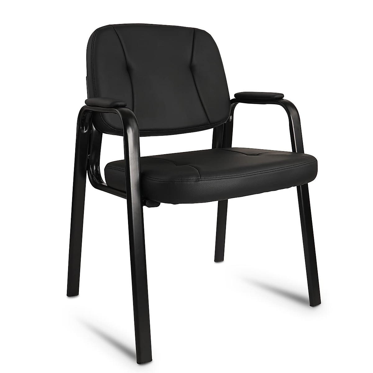 CLATINA Office Reception Guest Chair with Bonded Leather Padded Arm Rest Modern Style for Waiting Conference Room Black 1 Pack