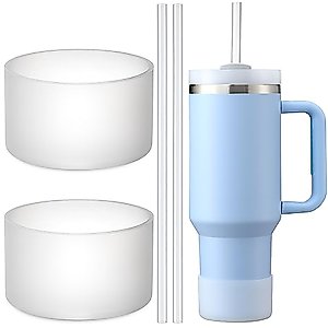 2 PACK Silicone Boot and 2 PACK Silicone Straws for Stanley Quencher H2.0 40 oz Tumbler with Handle & IceFlow 20oz 30oz, Clear Reusable Straw & Bottom Sleeve Cover Set, Cup Accessories for Stanley