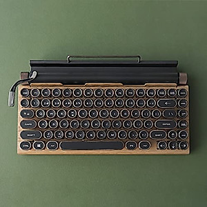SUEHIODHY Retro Typewriter Keyboard Bluetooth5.0 LED Backlit Mechanical Keyboards 83keys Blue Switch with Stand Wired Punk Style Keyboard for Tablet/Desktop/Laptop/Cell Phone (Wood)