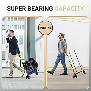 Folding Hand Truck, 200 lbs Durable Luggage cart with All-Terrain Triple Wheels, Multifunctional and Compact Dolly cart with Wheels for Shopping, Moving and Traveling, Gold