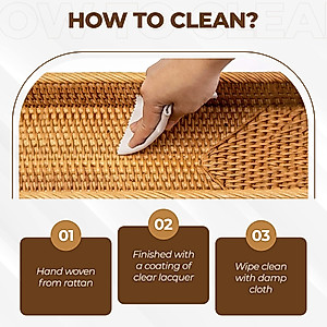 Real Handwoven Rattan Tray with Handmade Wooden Beads Garland, Decorative Tray, Coffee Table Tray or Bathroom Tray, Ottoman Tray Ideal for Home Decoration, Rectangular Serving Tray, Wicker Tray