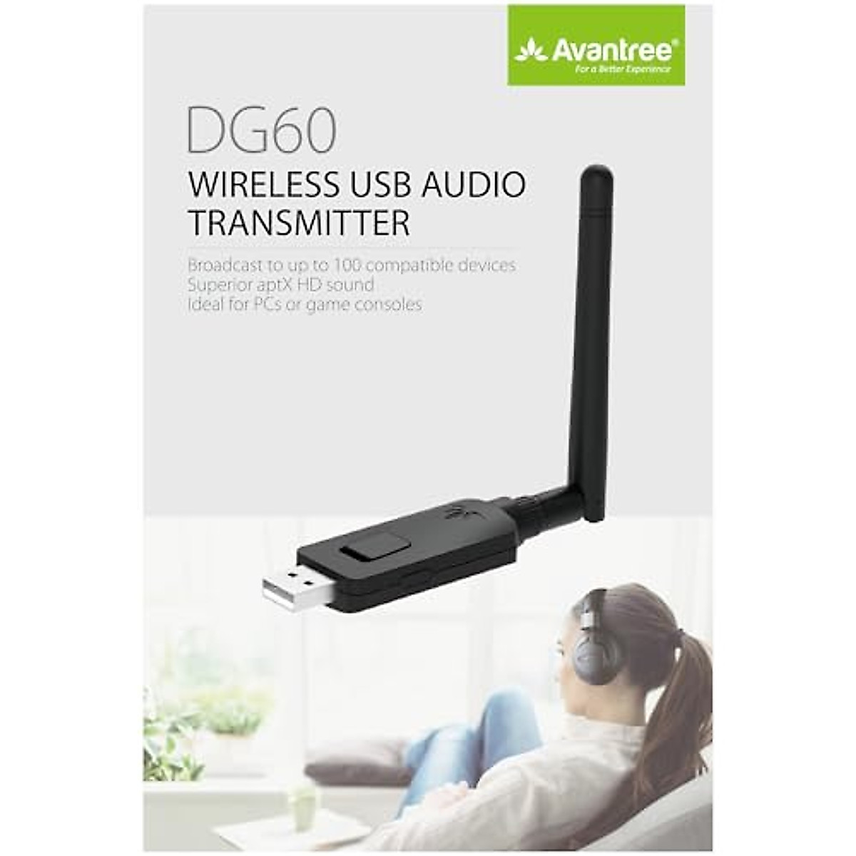 Avantree DG60 Long Range Bluetooth 5.0 USB Audio Adapter for PC Laptop Mac PS4 PS5 Linux, Superior Sound Wireless Audio Dongle for Headphones Speakers, aptX Low Latency, Plug and Play (Audio ONLY)