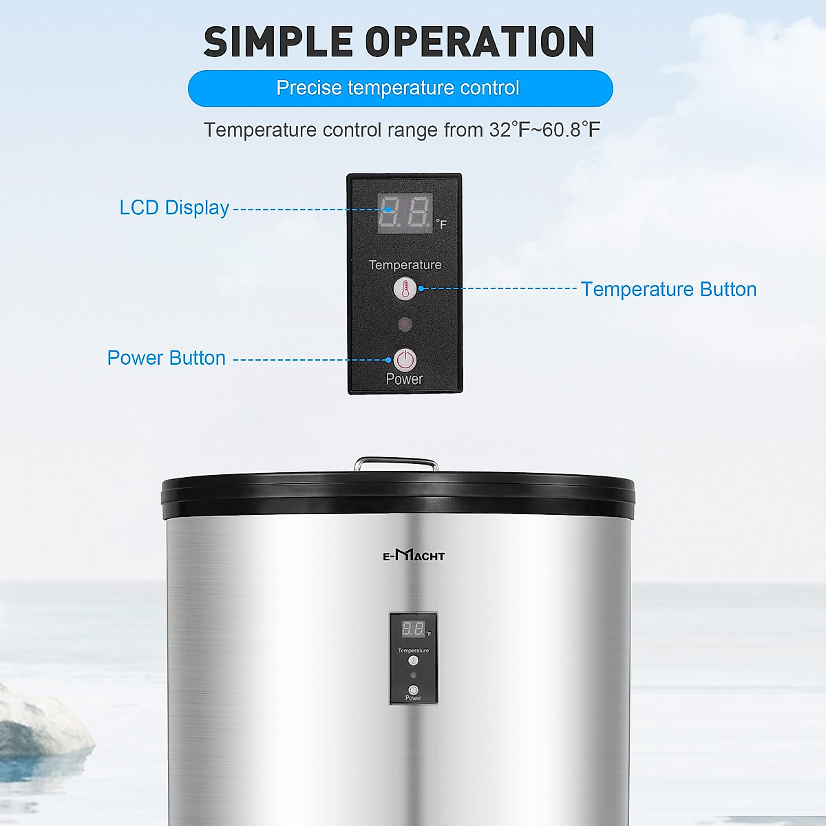 E-Macht Party Cooler - 1.8 Cu. Ft Beverage Refrigerator and Cooler with 4 Universal Wheels, 2 Removable Baskets, LCD Display for Soda Beer or Wine, Perfect for Home, Bar, Apartment