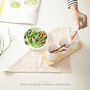 ROWOZOUY Kitchen Utensil Holder Drain Tableware Utensil Caddy Flatware Organizer with Wood Base