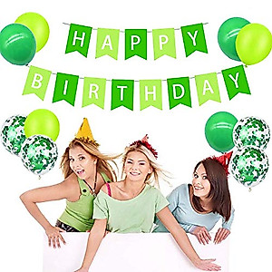 Pargleev Happy Birthday Banner Green, Boys Girls Birthday Large Hanging Bunting Confetti Balloons Garland Party Decoration for Boys Kids