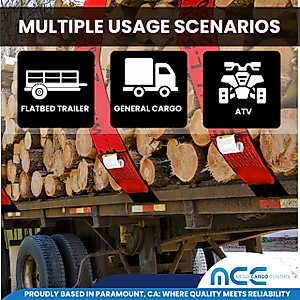 4" x 30' Heavy Duty Winch Straps w/Flat Hook - Pack of 10 | Red Tie Downs for Flat Bed, Truck, Farm, Utility Trailers (5400 LBS WLL)