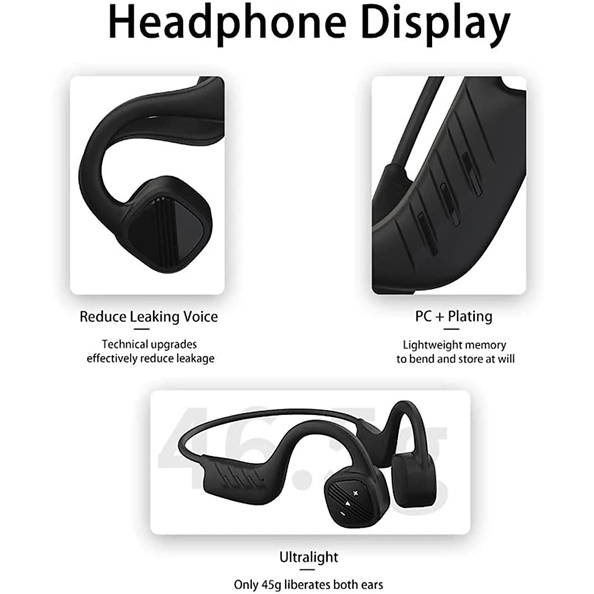 MUVLUX Conduction Headphone Wireless Bone Conduction Headphones, Bluetooth 5.0 Open-Ear Wireless Sports Headsets, IP8 Waterproof, for Jogging, Running, Driving, Cycling