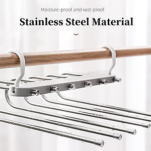 Pants Hangers Space Saving | Lerkumey Non-Slip Clothes Hangers | Multifunctional Clothes Pants Hangers Closet Storage Organizer | 6 Layered Pants Rack Organizer for Scarf Jeans Trousers（Grey）