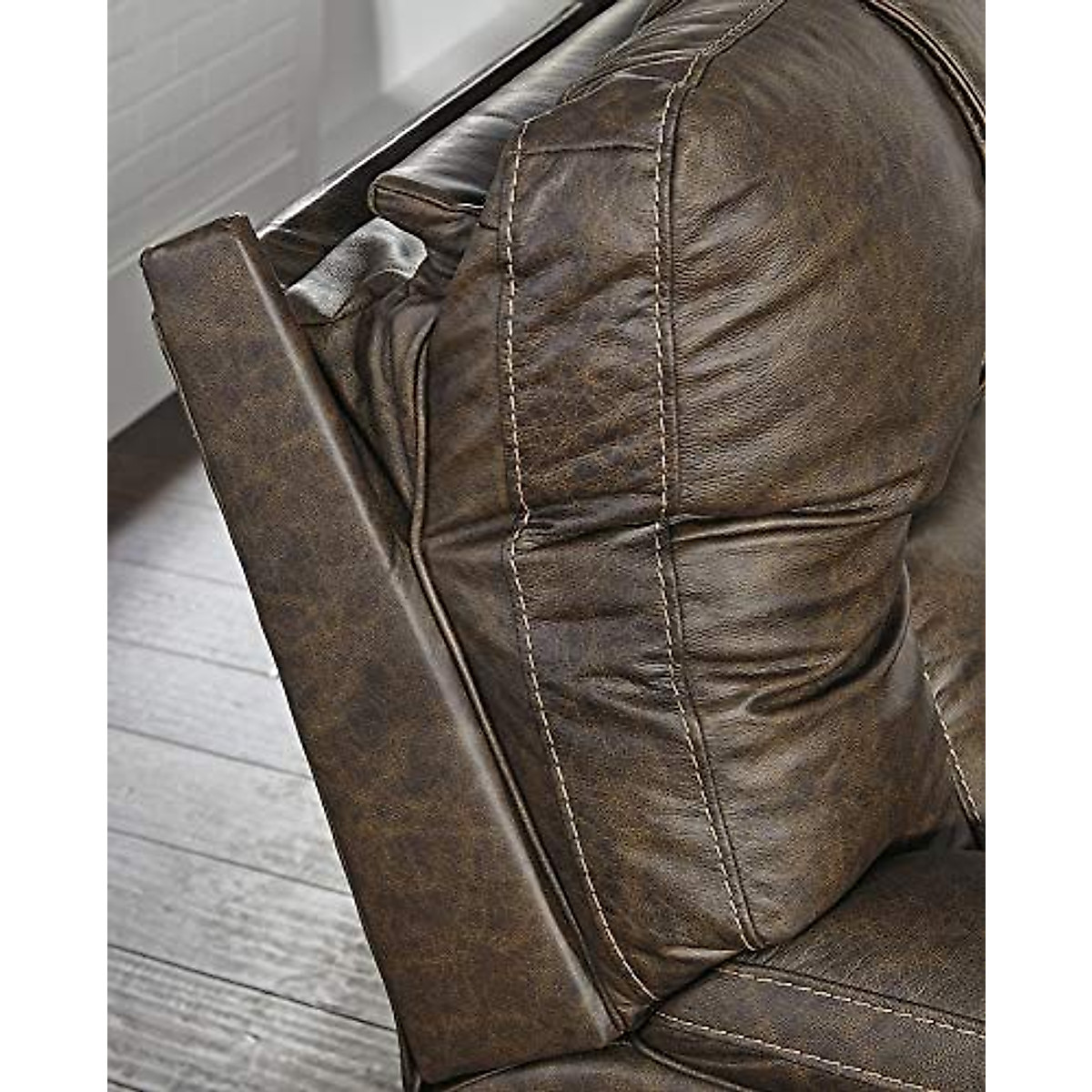 Signature Design by Ashley Wurstrow Leather Adjustable Dual Sided Power Reclining Loveseat with Console & USB Charging, Brown