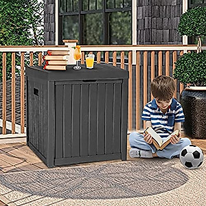 Patiomore 51 Gallon Medium Patio Storage Box, Resin Outdoor Storage Container Deck Box (Grey)…