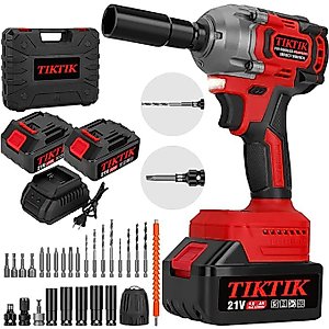 TIKTIK 600N.m Cordless Impact Wrench Set,1/2 Inch Compact Impact Gun,442 FT-LBS Brushless Impact Wrench w/ 2x4.0Ah Battery & 5 Sockets,21V Power Impact Driver Set for Car Home