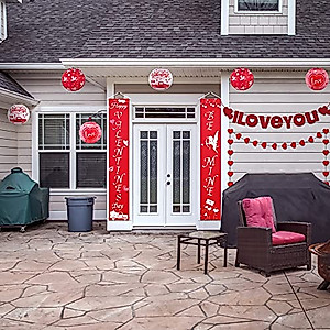 Valentines Day Decor, Valentine's Banner I LOVE YOU Heart Banner 6 Pack Paper Lantern, Happy Valentines Banners for Home Fireplace Porch Door, Red Pink Hanging Romantic Decorations Special Night Party