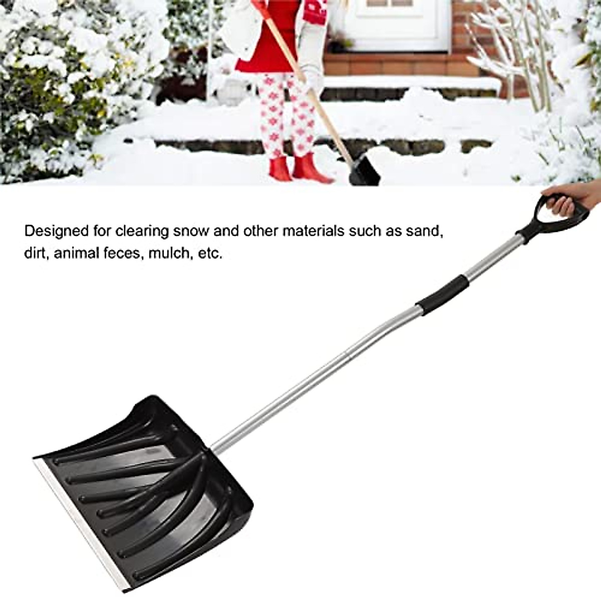 Garden Snow Shovel, Detachable Large Capacity Anti Slip Foam 17.7in Width Wide Snow Shovel D Shaped Handle Widely Used Sturdy Durable for Outdoor