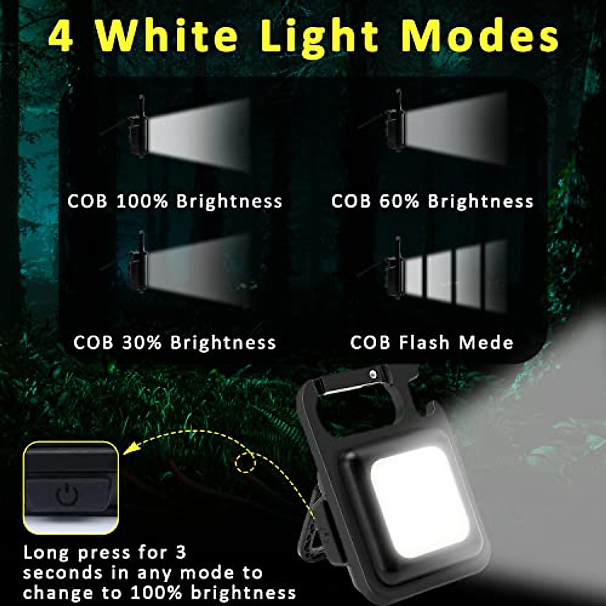 COB Keychain Work Light Keychain Flashlights 4 Light Modes 1600Lumen,Keychain Light Emergency Light with Folding Bracket Bottle Opener and Magnet Base,Camping and Walking