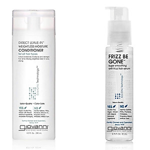 GIOVANNI Direct Leave-In Conditioner & Frizz Be Gone Serum - Super Smoothing Set for Curly Girls, Anti Frizz, Adds Shine, Seals in Color, Infused with Natural Botanical Ingredients - 8.5 oz & 2.75 oz