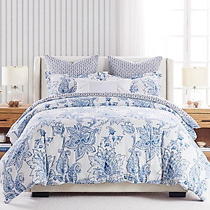 Levtex Home - Bennett Duvet Cover Set - King Duvet Cover + Two King Pillow Cases - Floral Paisley - Blue and White - Duvet Cover (106 x 94in.) and Pillow Case (36 x 20in.) - Cotton