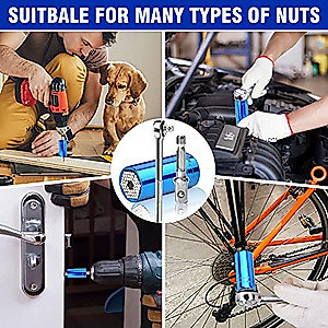 Universal Socket, Super Socket Set Self-adjusting with Power Drill Adapter and Drive Ratchet Wrench Handle, 1/4'' - 3/4'' (7-19mm) 3 Pack Grip Gadgets Cool Tool Gift for Men Dad Husband DIY Stuff,Blue
