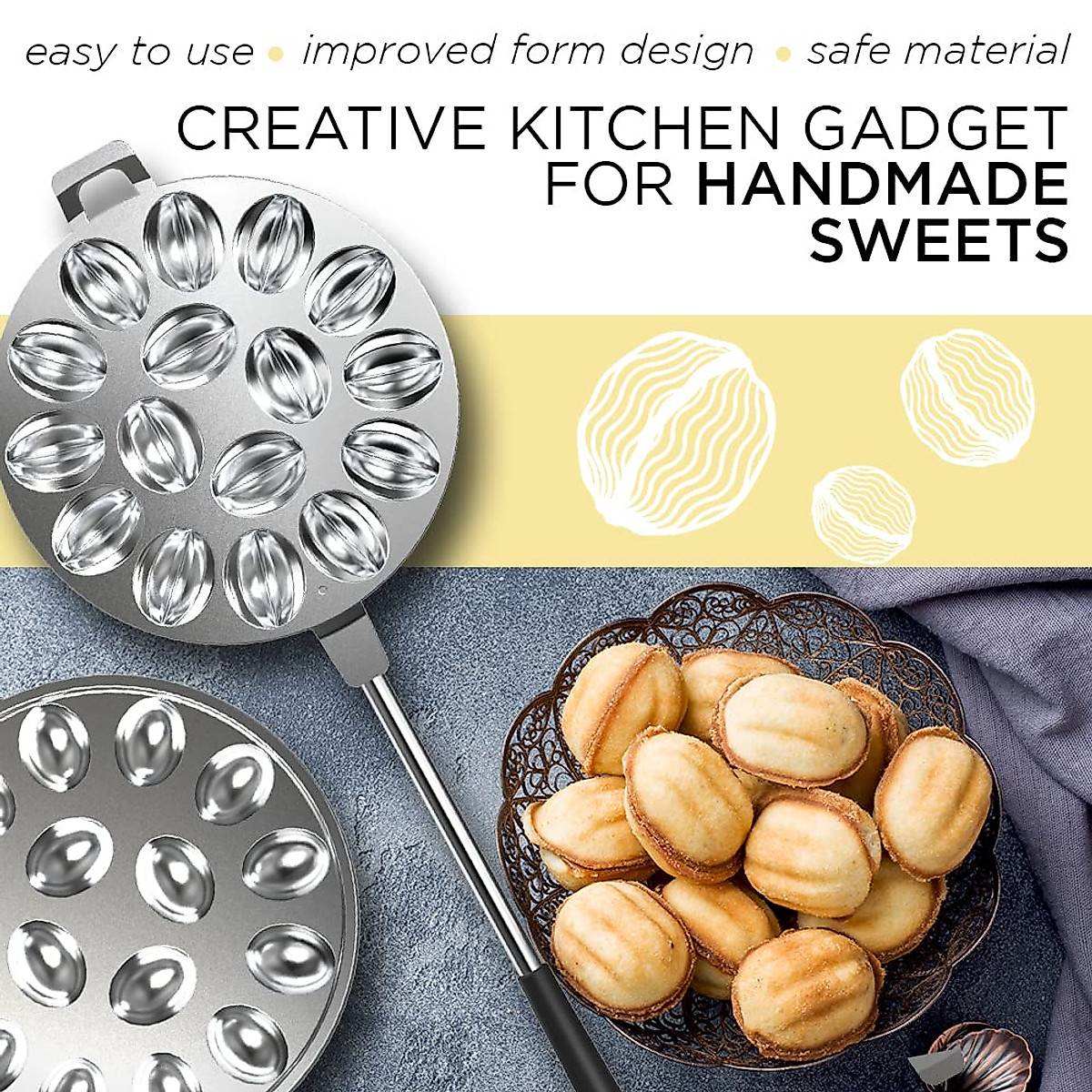 Cookie Assorted Maker - Oreshki Nuts 16 Mold Skillet - Oreshki Mold - Cookie Candy Maker 16 wells griddle - Walnut Mold Pastry - New Mold Set Cookies Pastry Baking Tool 1308478-2