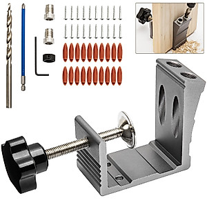 Pocket Hole Jig Kit Woodworking Punch Tool All-Matel Pocket Drill Hole Jig with Joint Angle Guide Tool
